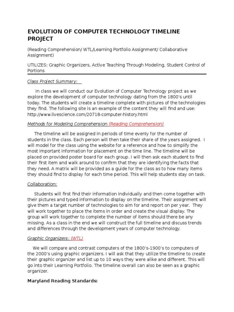 Evolution of Computer Technology Timeline Project | PDF | Reading ...