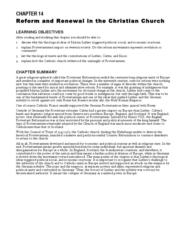 Chapter 14 - Summary & Outline | PDF | Protestantism | Martin Luther