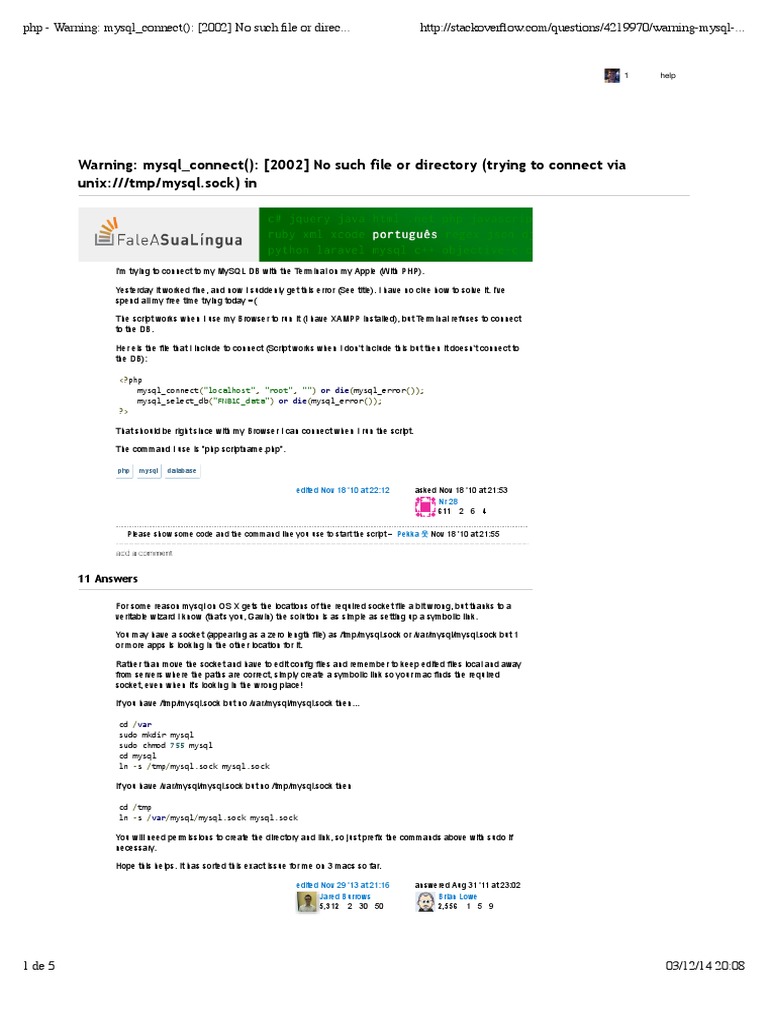 PHP - Warning: Mysql - Connect : (2002) No Such File or Directory (Trying To Connect Via Unix ...