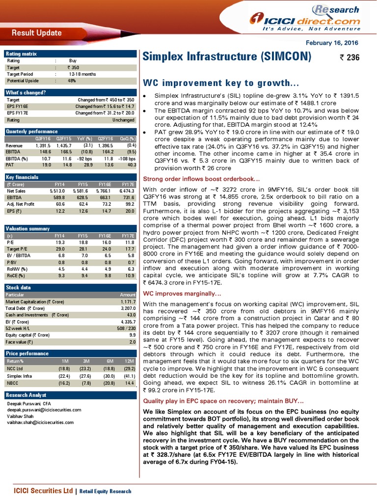 Simplex Infrastructure (SIMCON) : WC Improvement Key To Growth.. | PDF ...