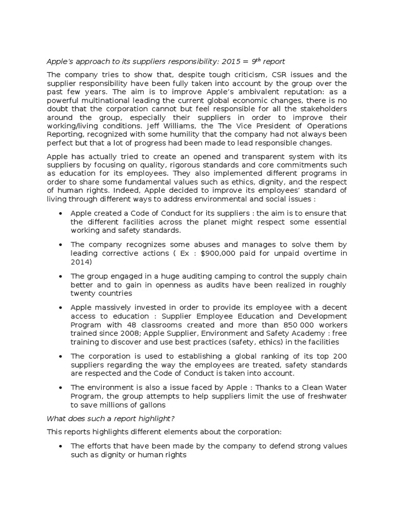 Apple CSR | PDF | Supply Chain | Corporate Social Responsibility