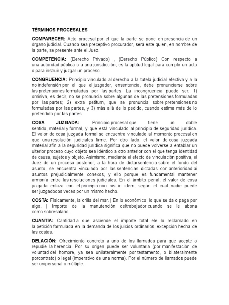 TÉRMINOS PROCESALES | Ley procesal | Res Judicata