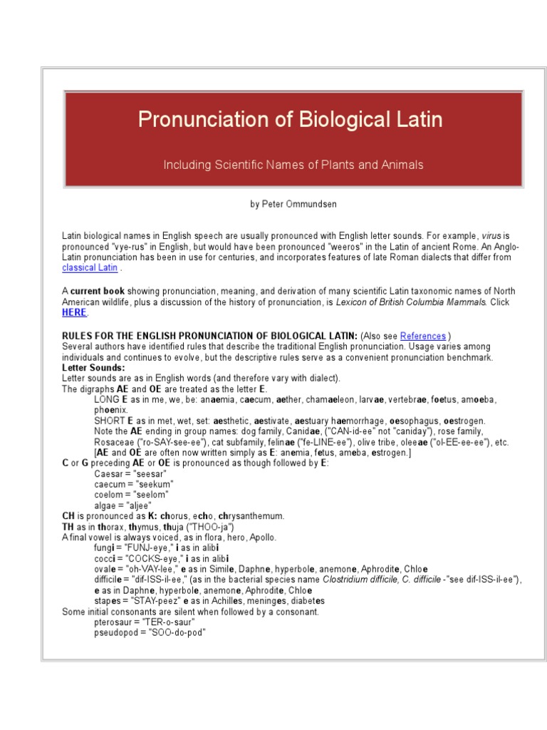 Pronunciation of Biological Latin | PDF | Latin | English Language