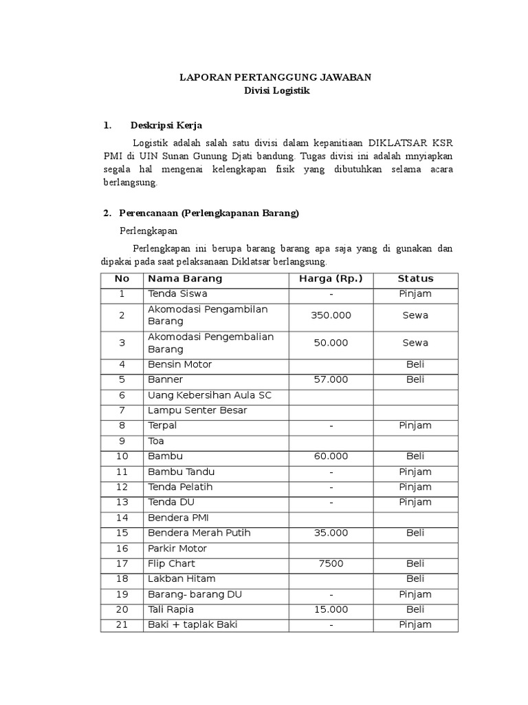 Laporan Pertanggung Jawaban Logistik | PDF