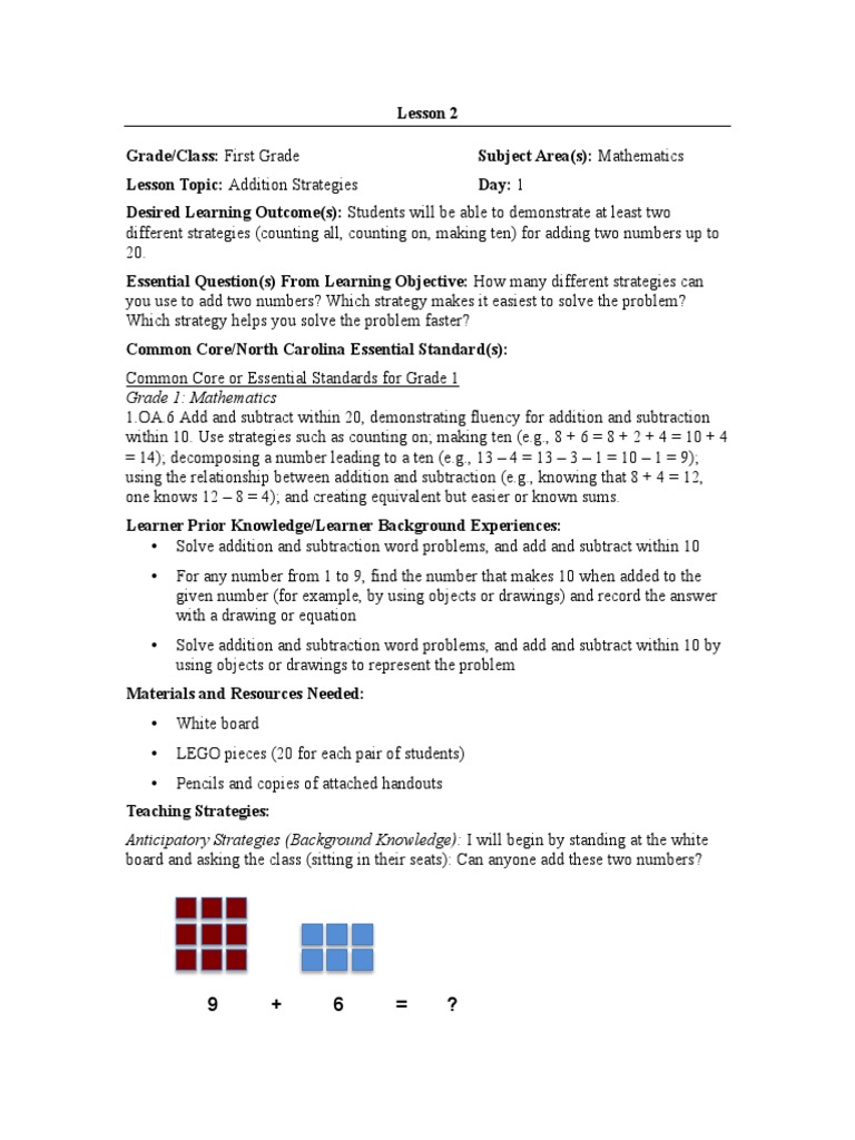 First Grade Math Lesson | PDF | Common Core State Standards Initiative ...