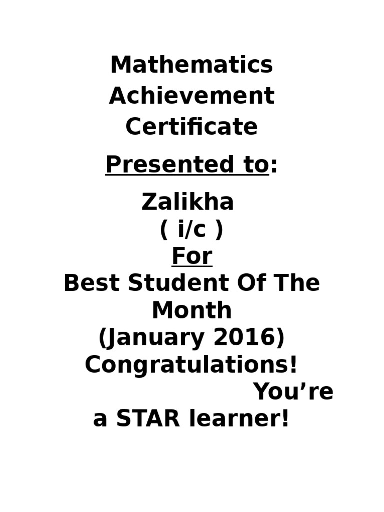 Mathematics Achievement Certificate | PDF