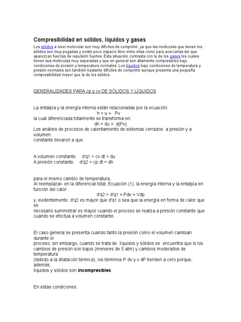Compresibilidad en Sólidos | Líquidos | Temperatura