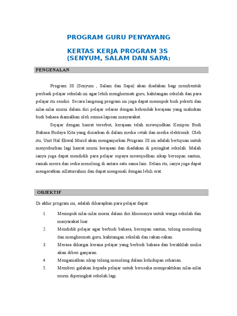 Kertas Kerja Program 3s | PDF | Karier & Perkembangan | Ilmu Sosial