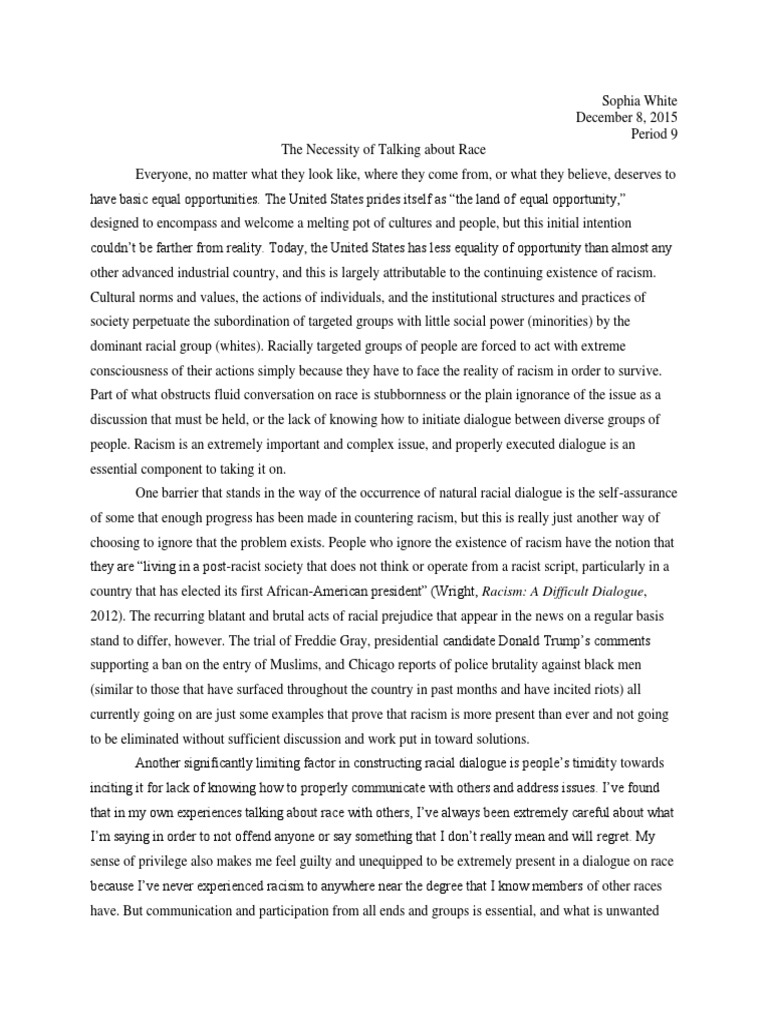 Racism Essay | PDF | Racism | Discrimination & Race Relations