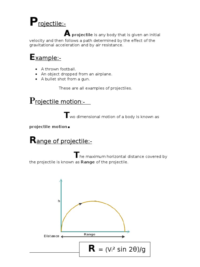 rojectile:-: ² sin 2θ) /g | PDF | Projectiles | Physical Quantities