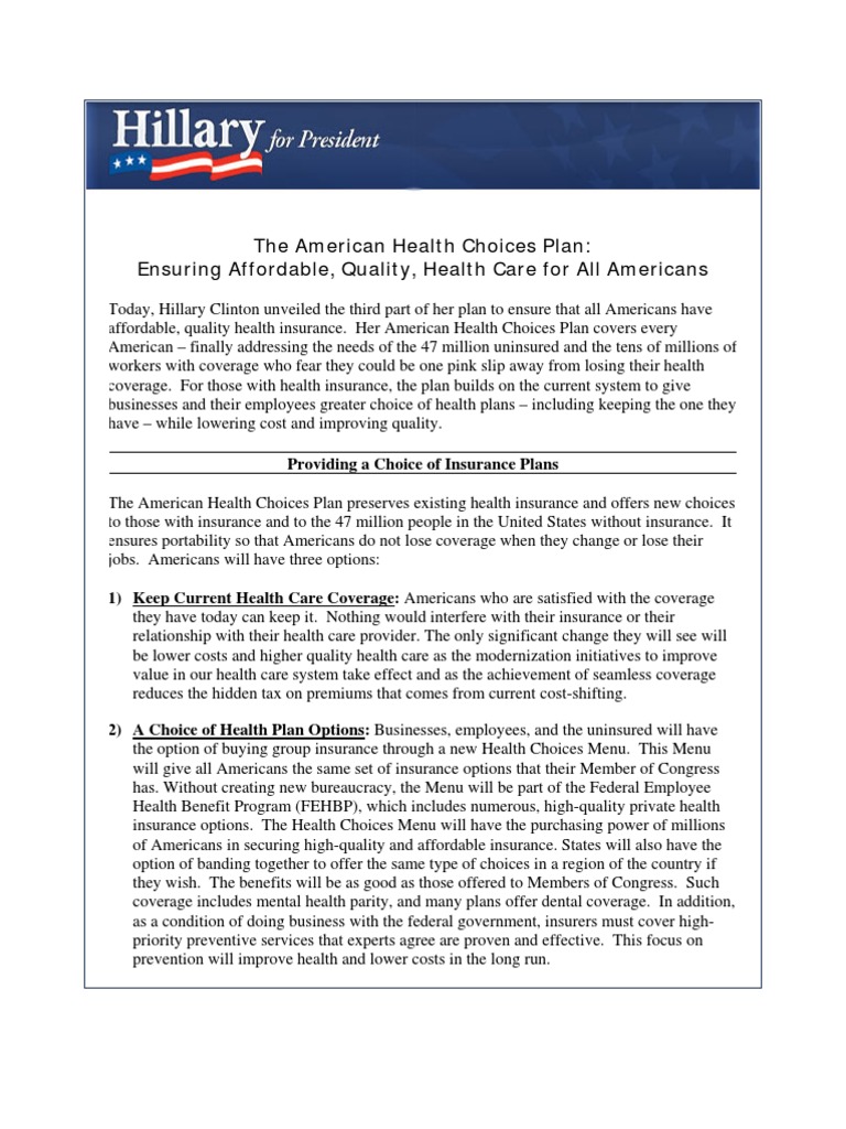 Hillary Clinton's Plan For Health Care | Download Free PDF | Medicare ...