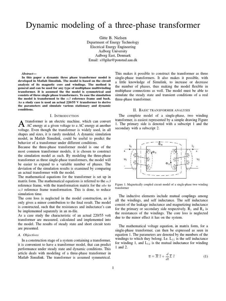 Article Dynamic Modeling of Three Phase Transformer | PDF | Transformer ...