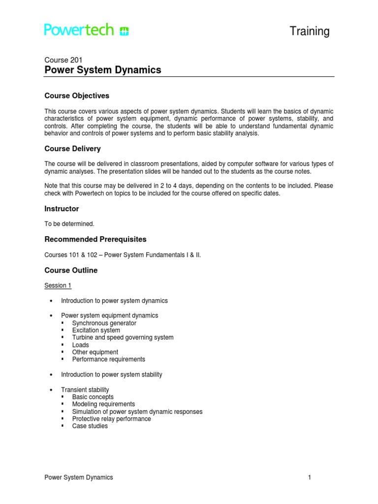 Course Power System Dynamics | PDF | Technology & Engineering