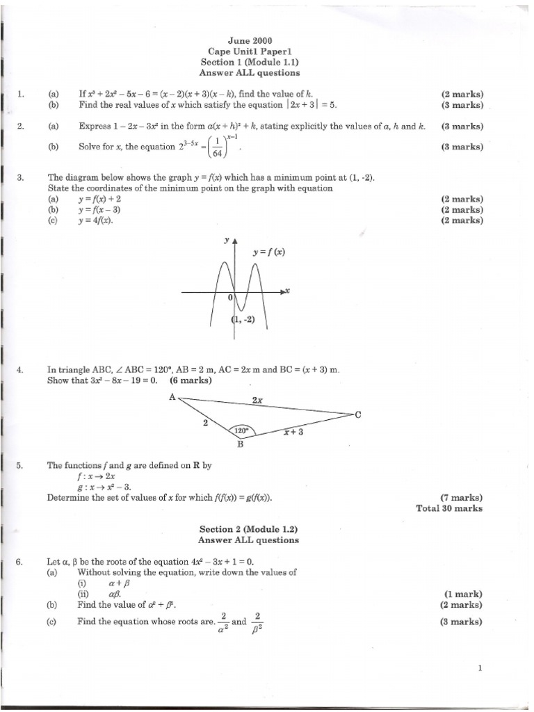 Cape Pure Mathematics Unit 1 | PDF