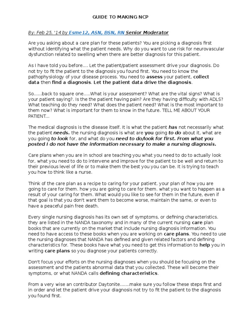 Guide To Making NCP | PDF | Medical Diagnosis | Nursing