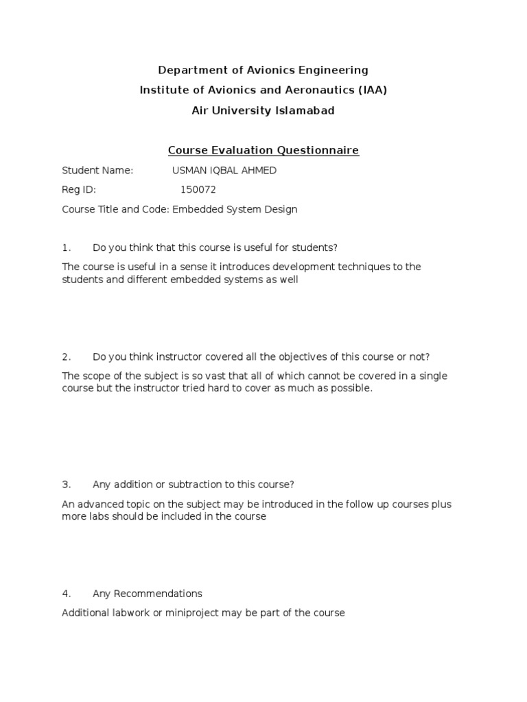 Course Evaluation Feedback Summary | PDF | Course Evaluation | Engineering