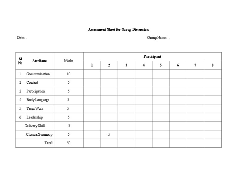 Assessment Sheet For Group Discussion | PDF