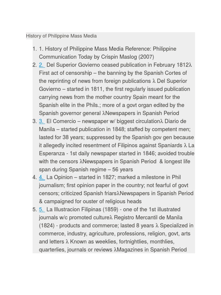 Evolution of Philippine Mass Media | PDF | Philippines | Newspaper And ...