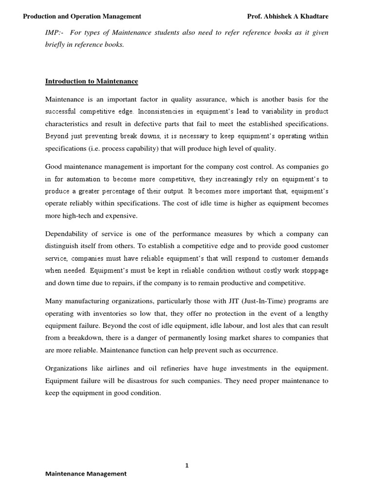 Chapt 4 | PDF | Operations Management | Maintenance