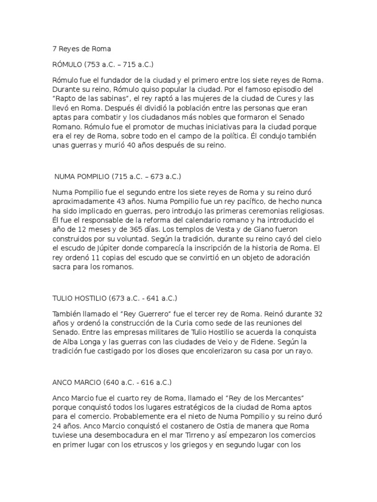 Siete Reyes de Roma: Historia y Legado | PDF | Romulus y Remus | Roma ...