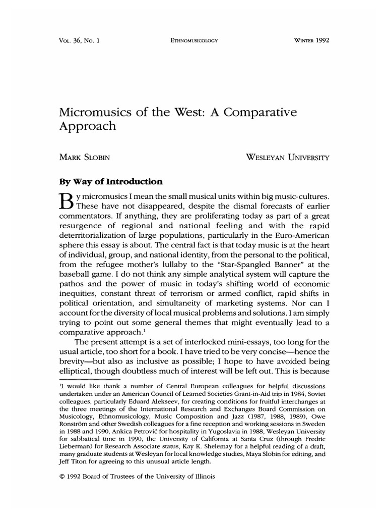 Mark Slobin Micromusics of The West A Comparative Approach | PDF ...