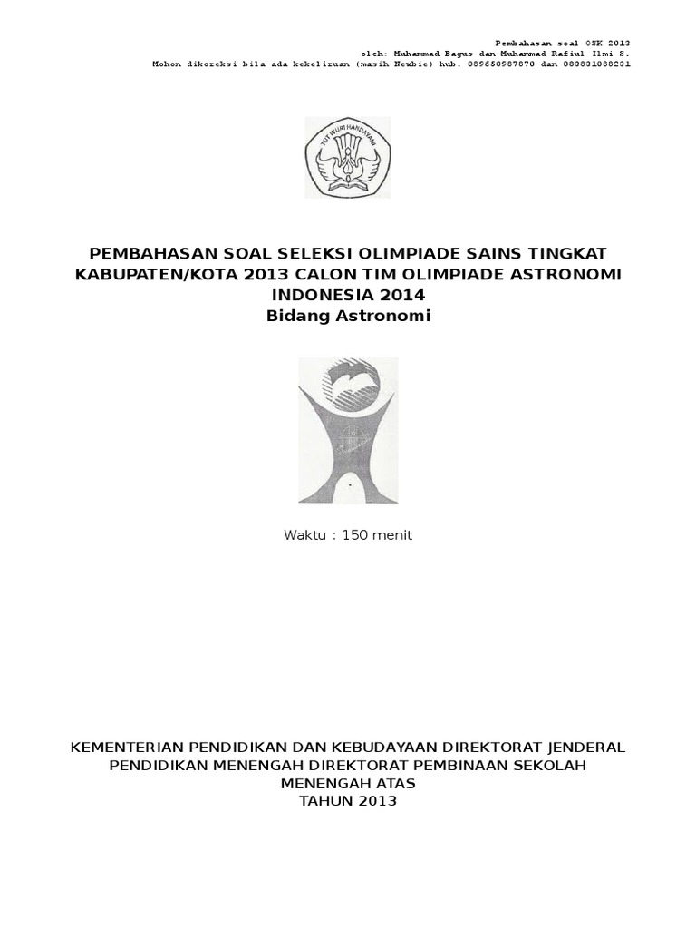 Pembahasan Soal OSK Astronomi 2013 | PDF
