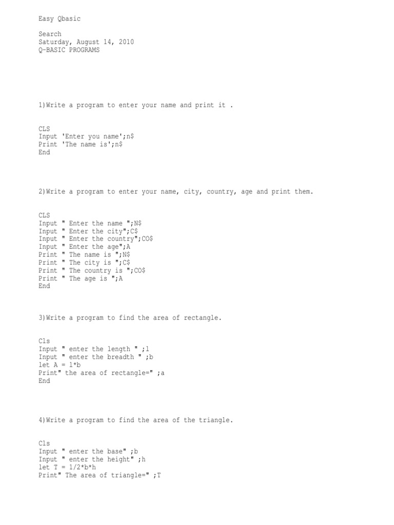 Qbasic Example Programs | Download Free PDF | Alphabet | Geometry
