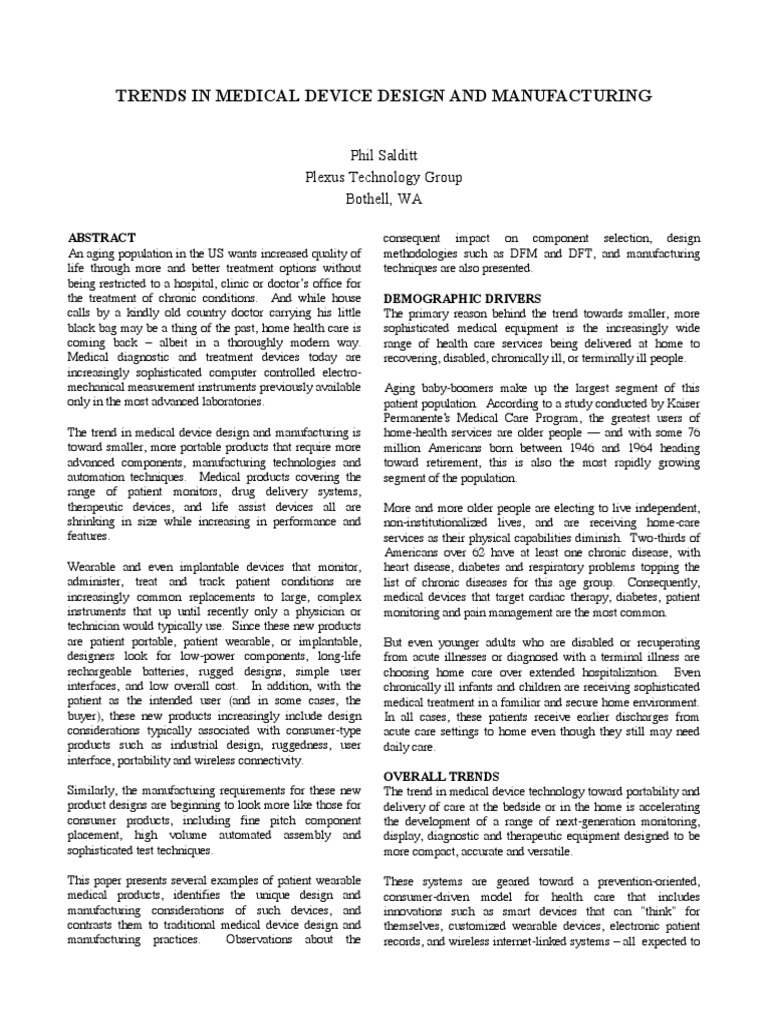 Trends in Medical Device Design and Manufacturing | PDF | Monitoring ...