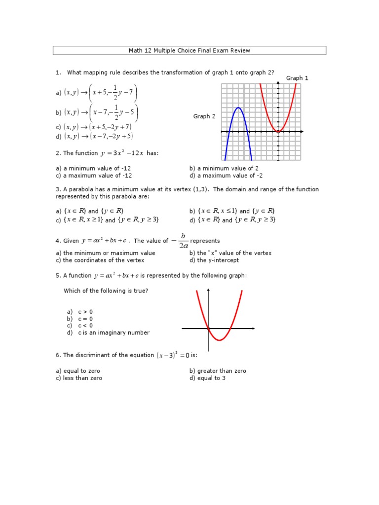 Quadratic Functions Exam Review | PDF | Quadratic Equation ...
