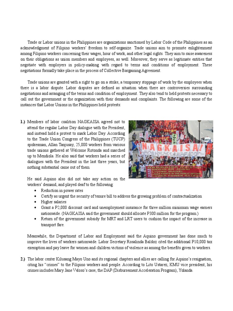 Labor Unions in The Philippines | PDF | Trade Union | Strike Action