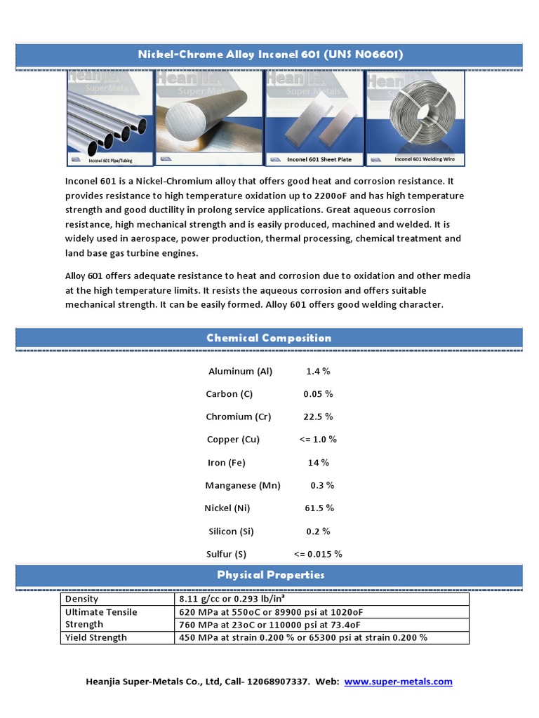 Inconel 601 | PDF | Alloy | Annealing (Metallurgy)
