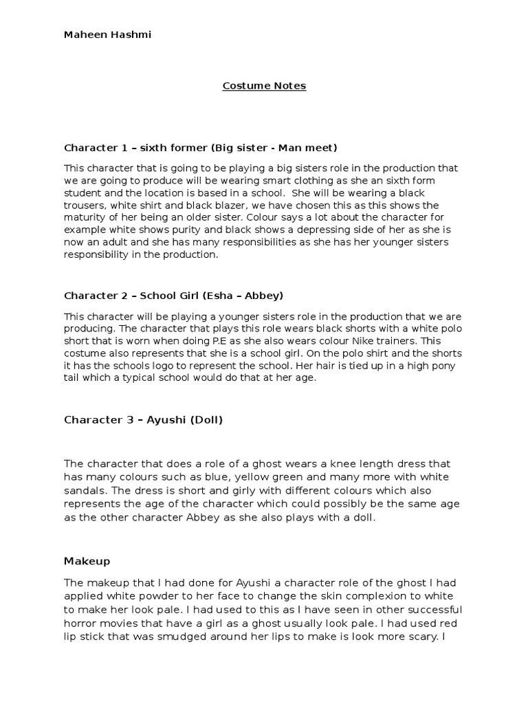 Costume Design for School Play | PDF