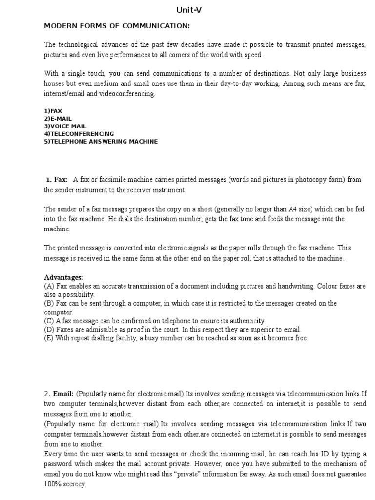 Modern Forms of Communication | PDF | Fax | Videotelephony