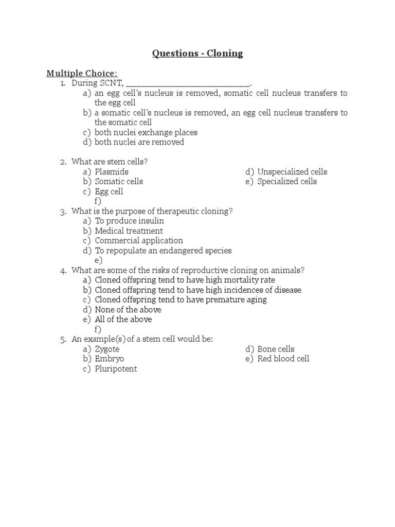Cloning: Key Concepts and Questions | PDF