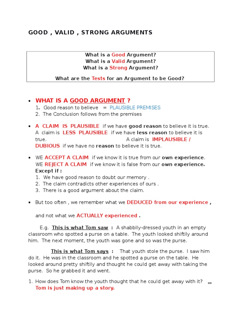 Good, Valid, Strong Arguments: What Is A Good Argument ? | PDF ...