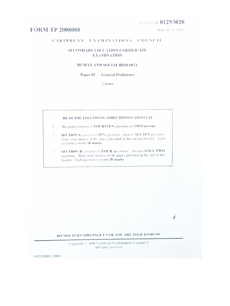 CXC CSEC HSB Paper HSB2 2008 | PDF