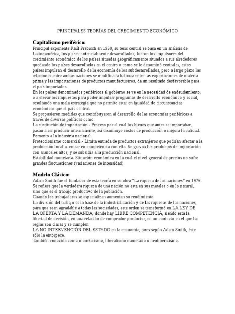 Principales Teorias Del Crecimiento Economico | PDF | Ciclo comercial | Crecimiento económico