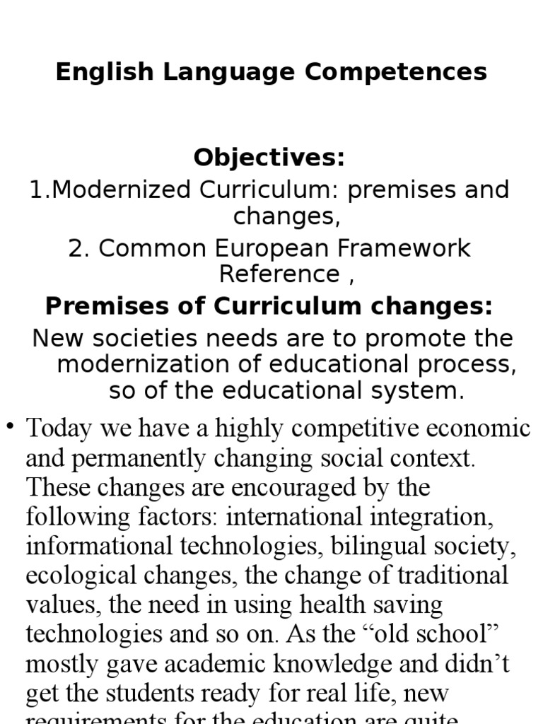 English Language Competences | Linguistics | Curriculum