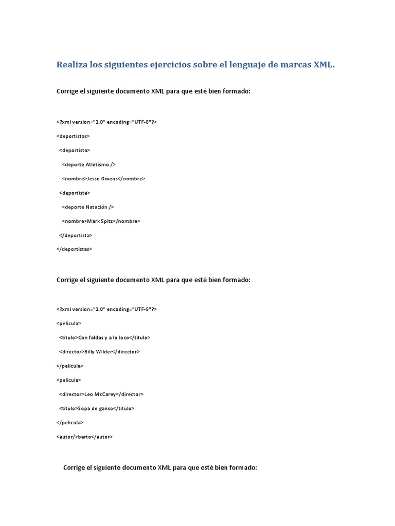 Ejercicios - XML | PDF | Comillas | Notación