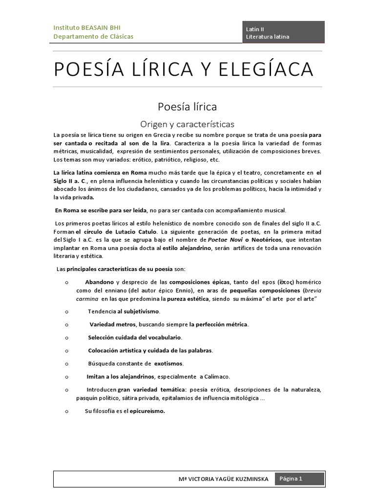 Poesía Lírico-Elegíaca en Roma | PDF | Horacio | Poesía