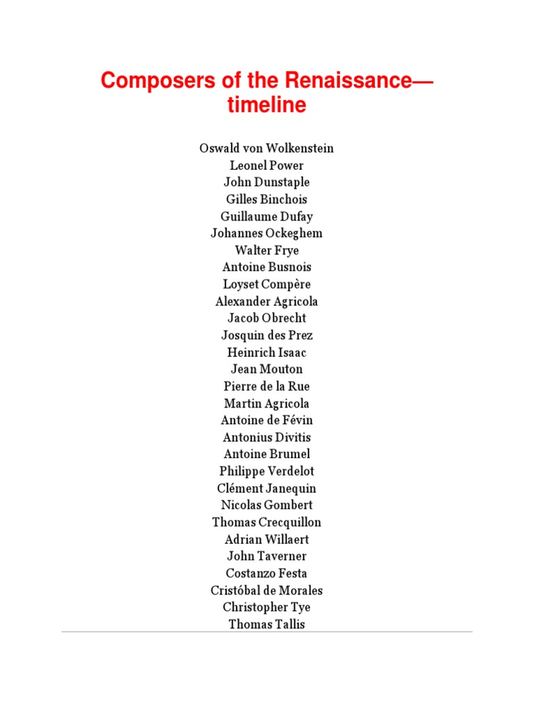 Notable Renaissance Composers List | PDF | Art | Classics