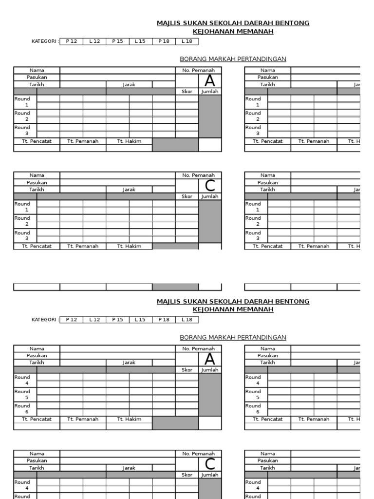 Borang Skor Markah Memanah | PDF | Olahraga & Rekreasi | Hukum