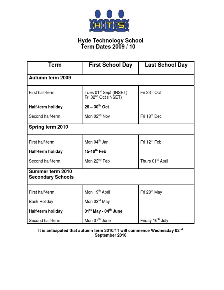 Term Dates 0910 | PDF