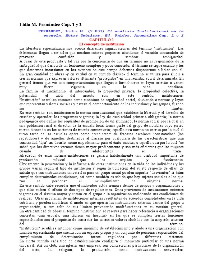 Concepto de Institución según Lidia Fernández | PDF | Institución ...