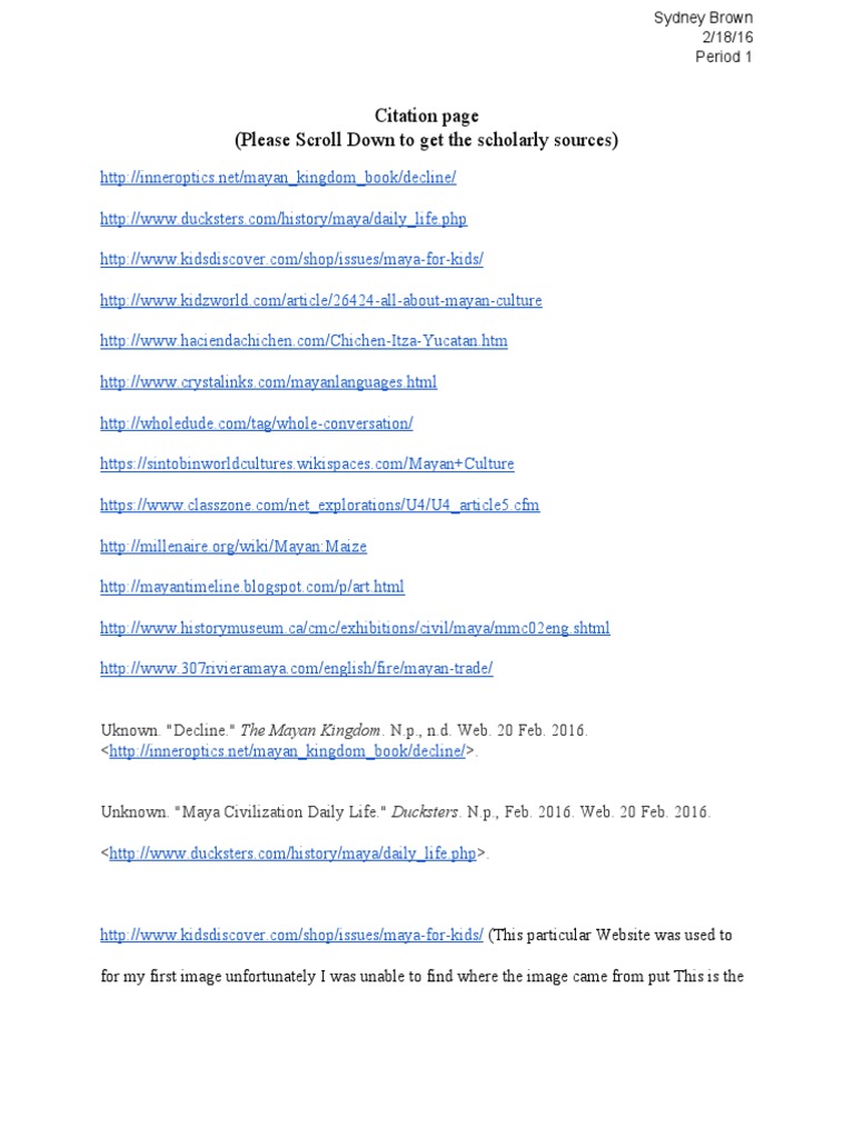 Citation Page (Please Scroll Down To Get The Scholarly Sources) | PDF ...