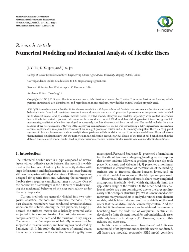 Numerical Modeling and Mechanical Analysis of Flexible Risers | PDF ...
