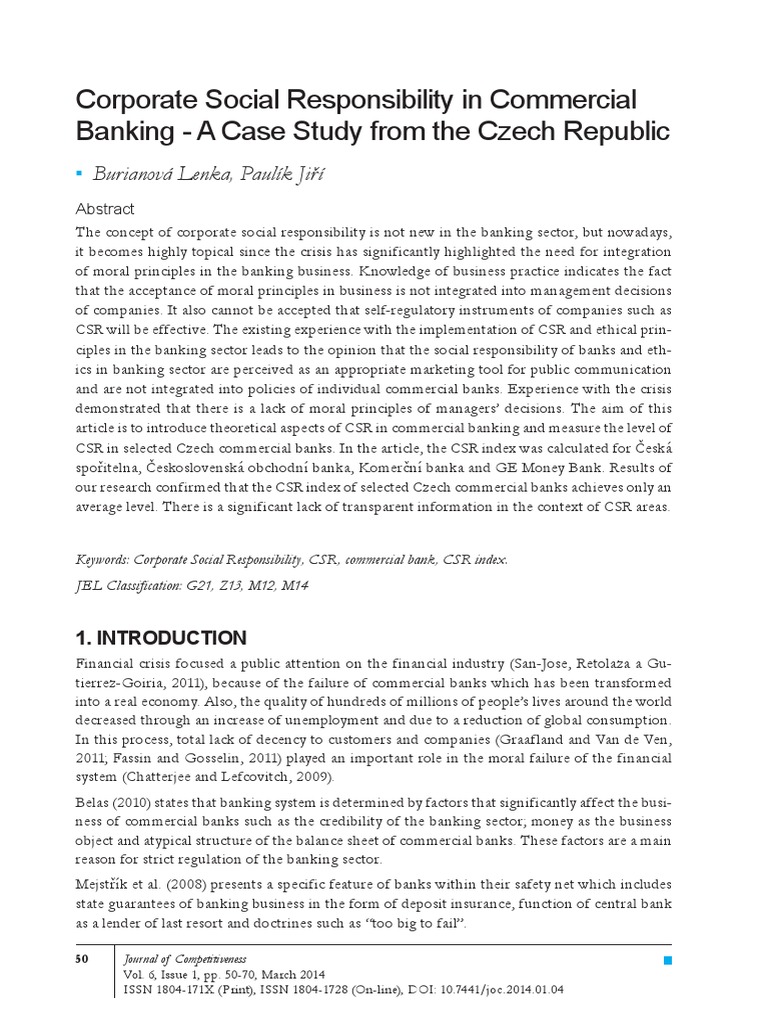 CSR in Czech Commercial Banking Study | PDF | Corporate Social ...
