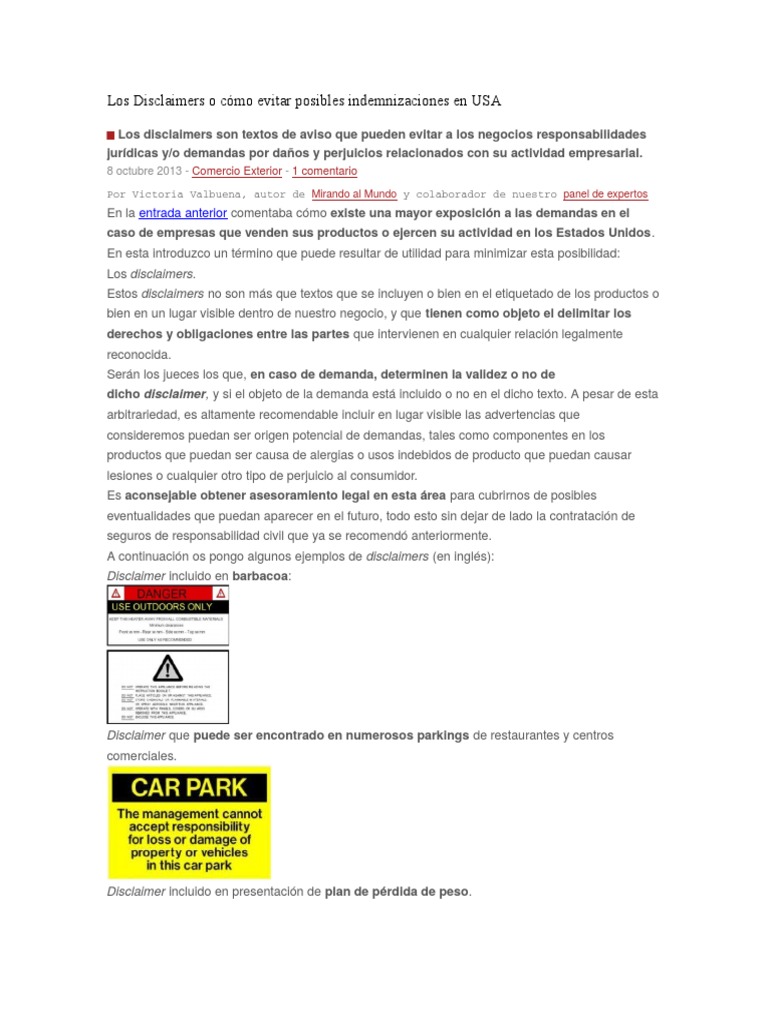 Disclaimers Ejemplos | PDF | Seguro | Economias