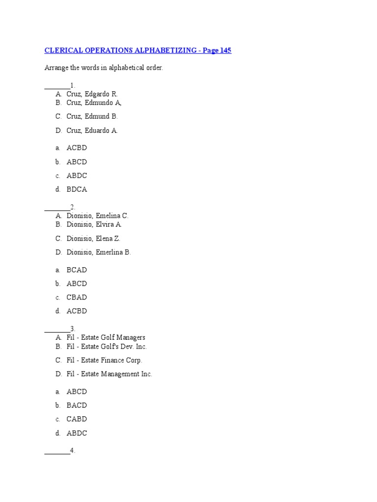 Clerical Operations Alphabetizing | PDF