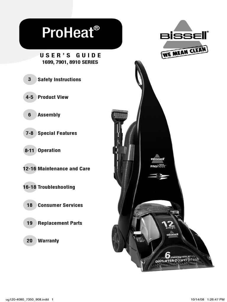 BISSELL User Guide ProHeat Pet Carpet Cleaner 89104 PDF Housekeeping Vacuum Cleaner